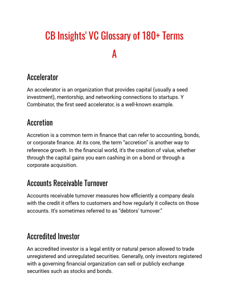 180 Venture Capital Terms Pdf Stocks Depreciation