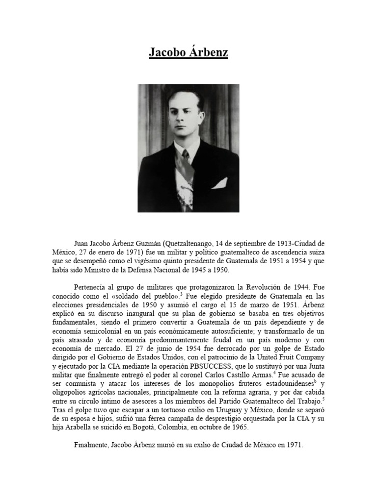 Resumen Biografía Jacobo Árbenz | PDF