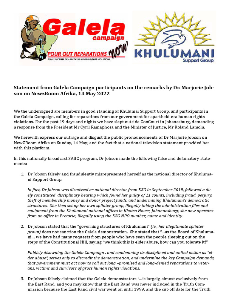 Galela Statement Re Newzroom Afrika May 22 | PDF | Defamation | Government