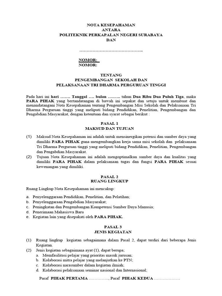 MOU PPNS Dan Sekolah | PDF