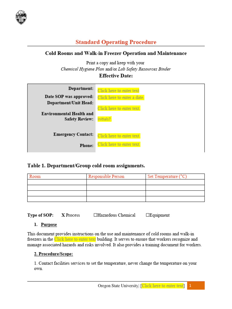 Cold Room and Freezer SOP Guide | PDF | Laboratories | Working Conditions