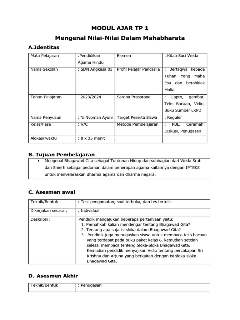 Modul Ajar TP 1 Kelas 6 | PDF