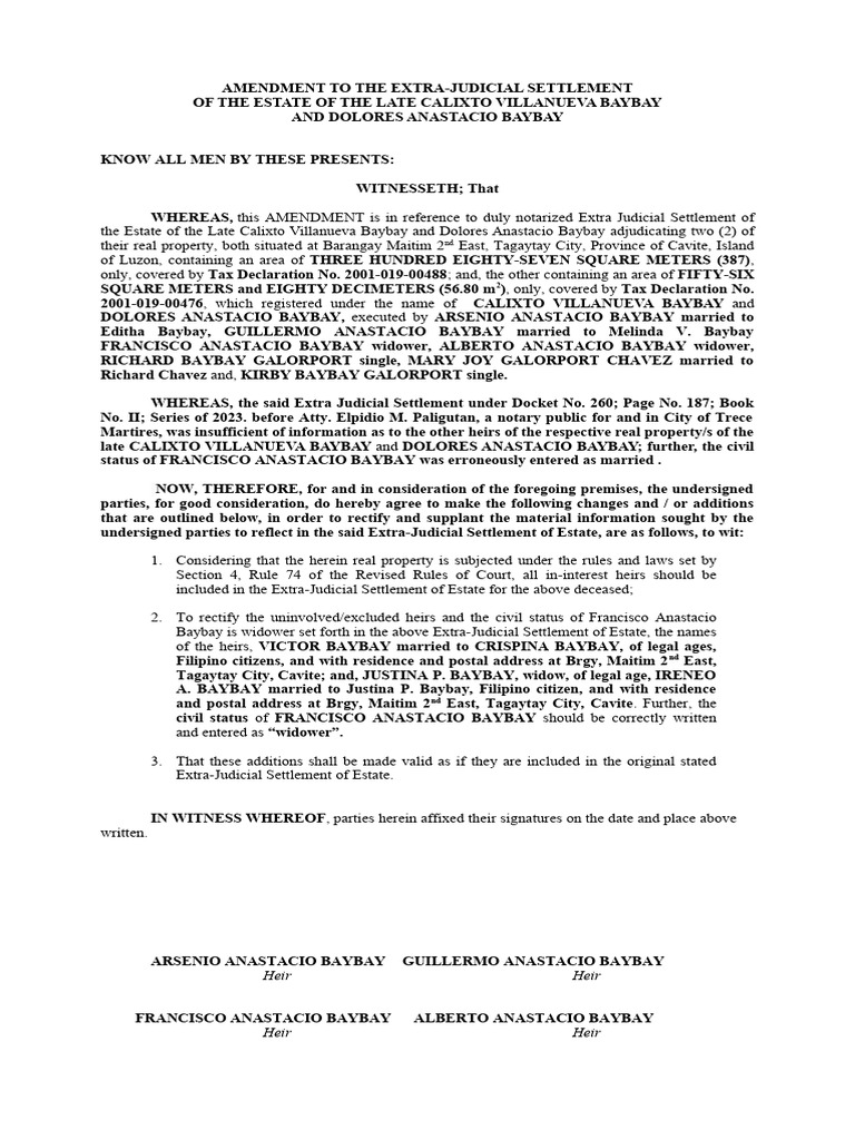 Amendment To Ejs Calixto Villanueva | PDF | Government | Legal Documents