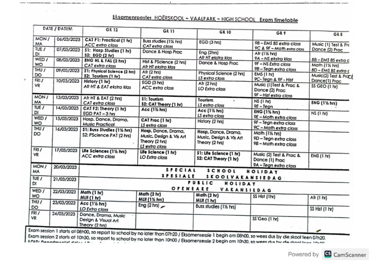 Exam Timetable | PDF