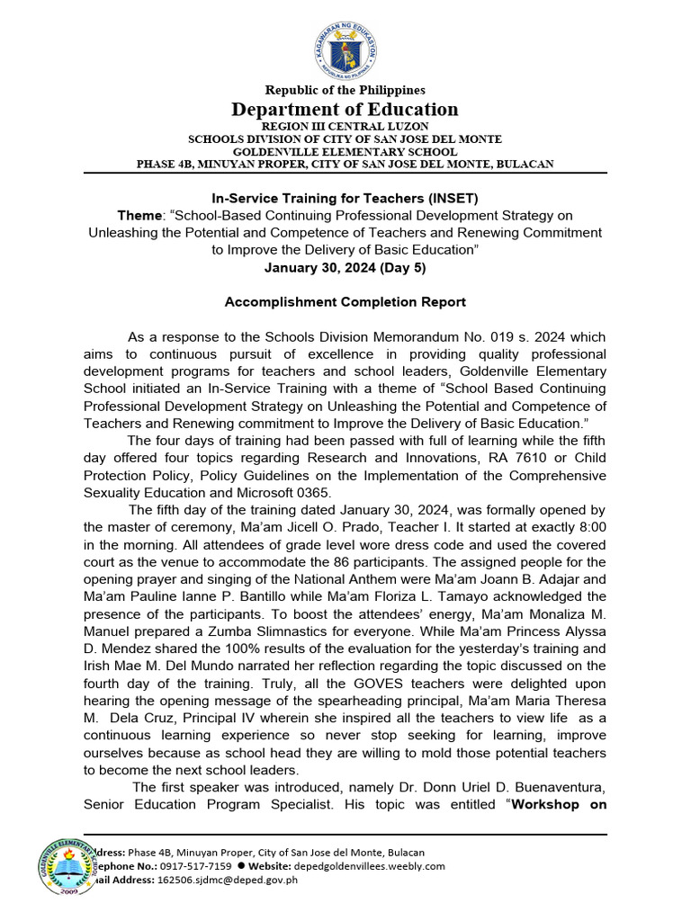 Inset Narrative Report 2024 Day 5 | PDF