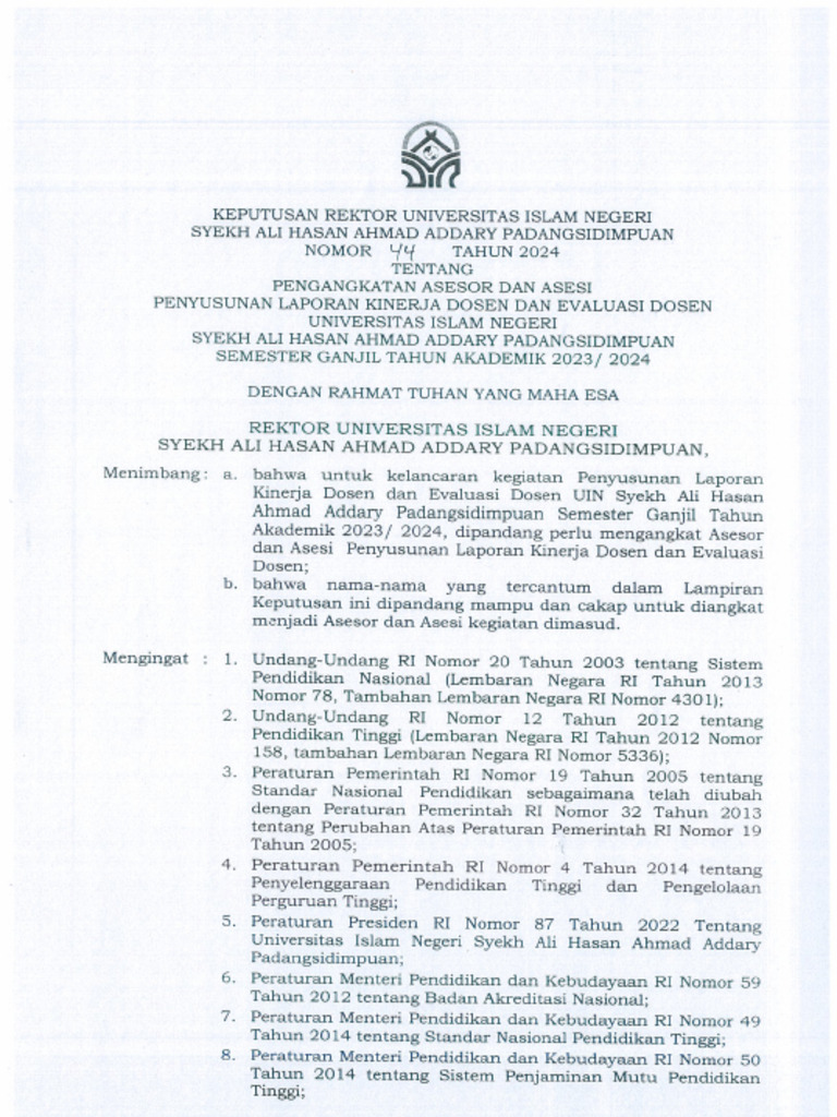 CONTOH SURAT KEPUTUSAN SK No. 44 Tahun 2024 | PDF
