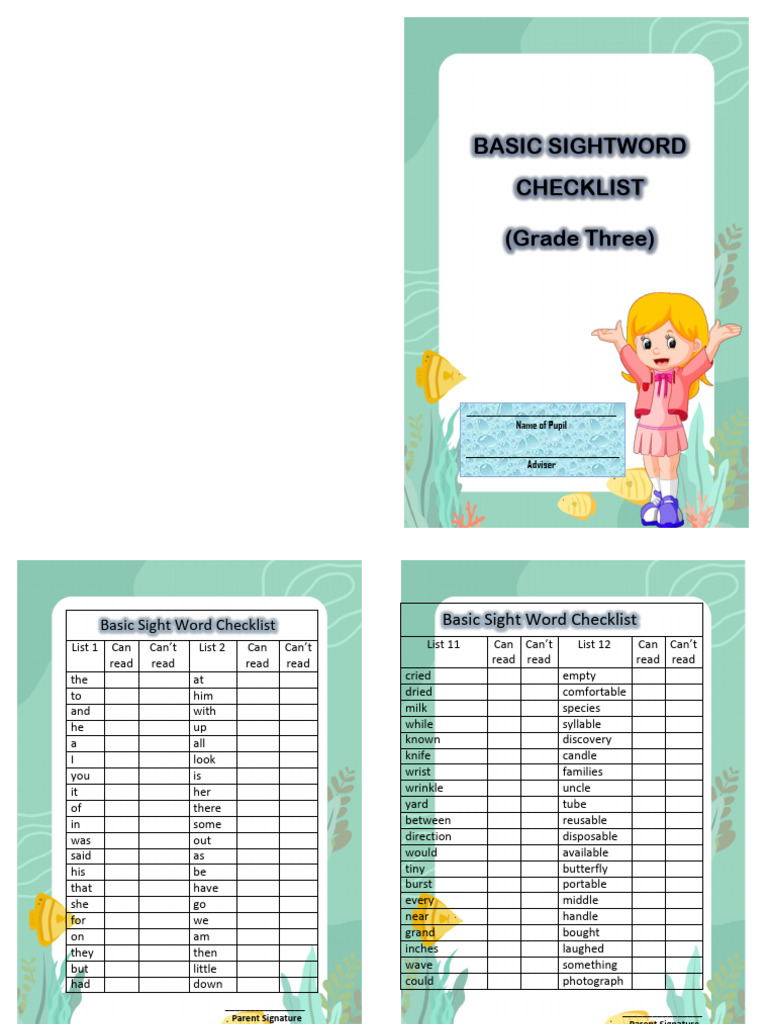 Basic Sight Word Checklist For Grade 3 | PDF