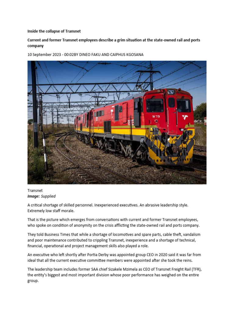 Inside The Collapse of Transnet | PDF | Leadership | State Owned Enterprise