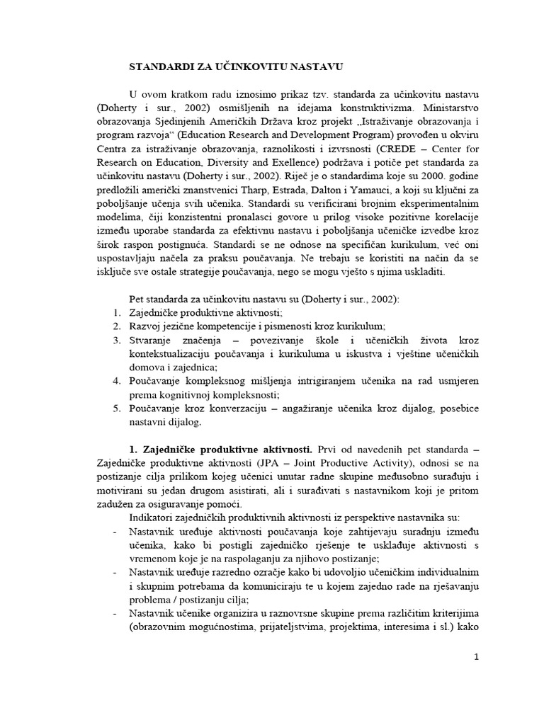Standardi Za Učinkovitu Nastavu | PDF