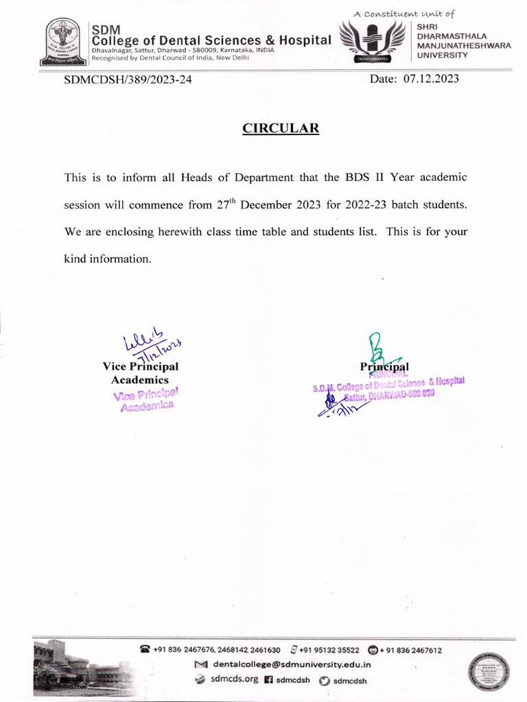 2nd BDS Class Commencement & Timetable | PDF