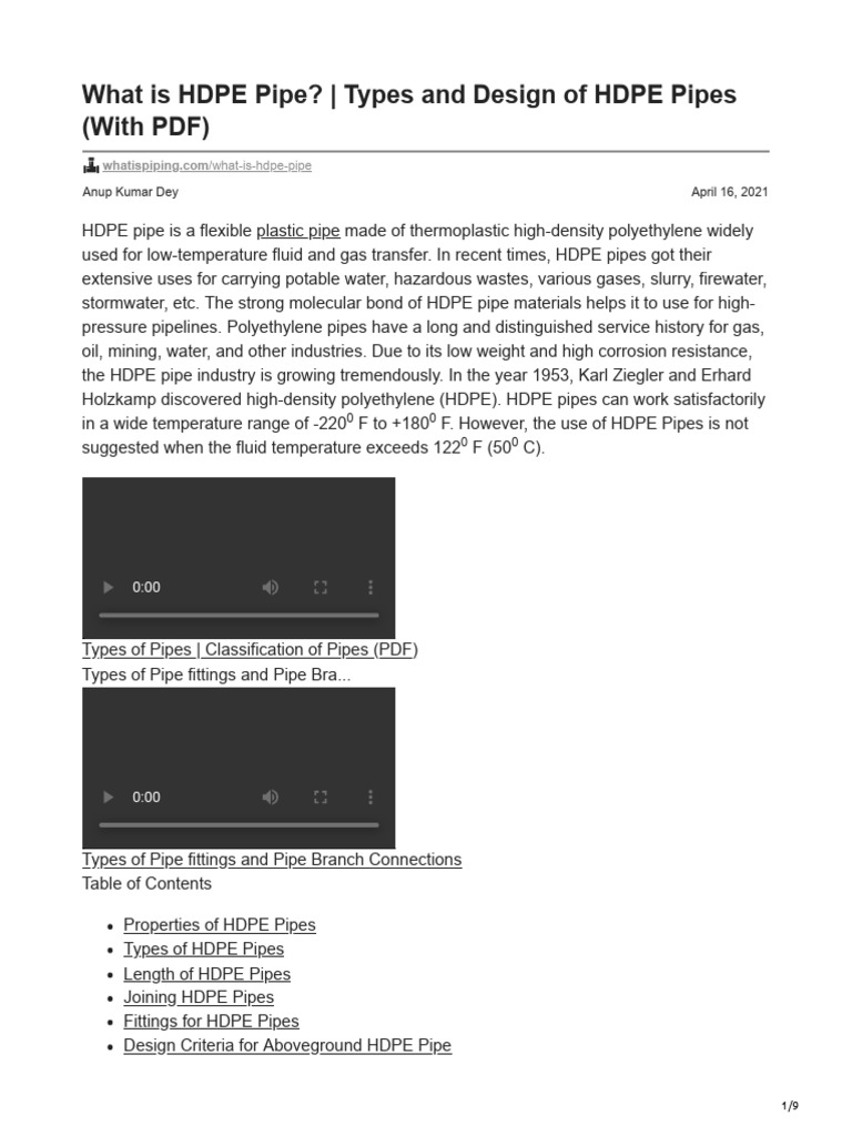 What Is HDPE Pipe Types and Design of HDPE Pipes With PDF | PDF | Pipe ...