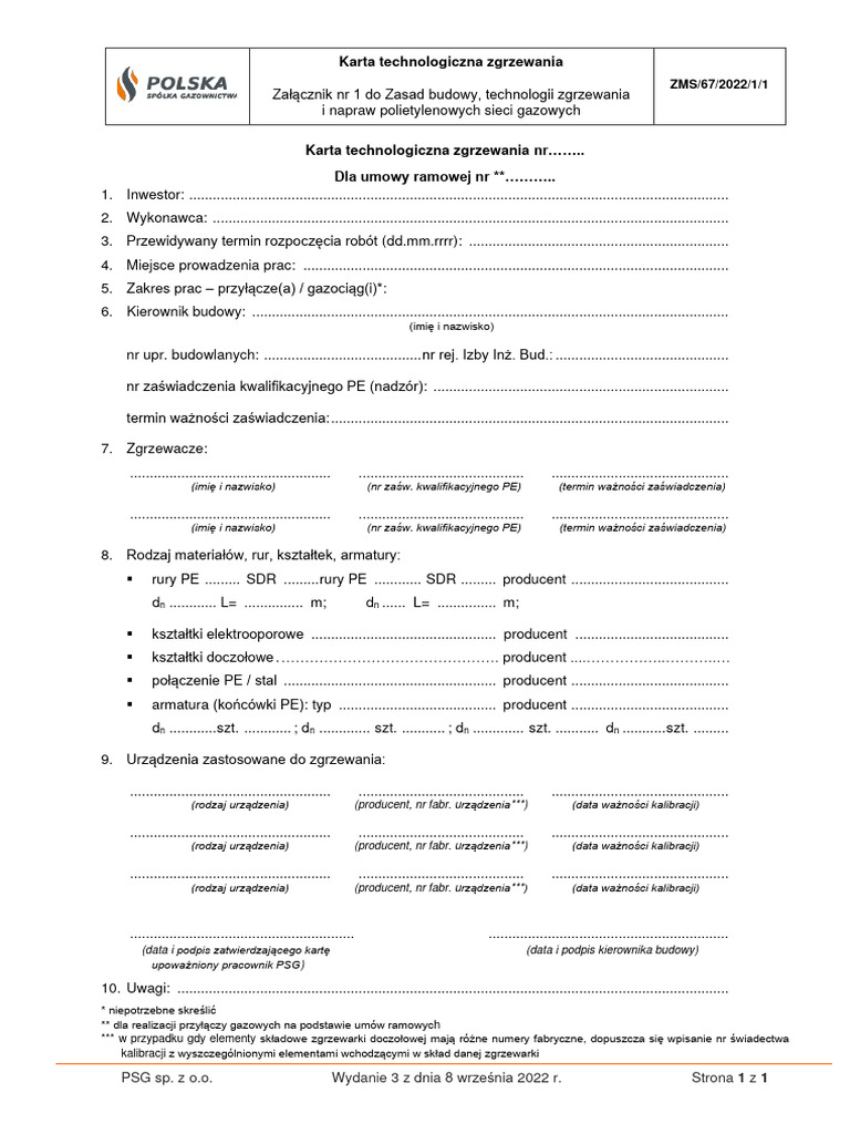 Załącznik NR 1 Karta Technologiczna Zgrzewania | PDF