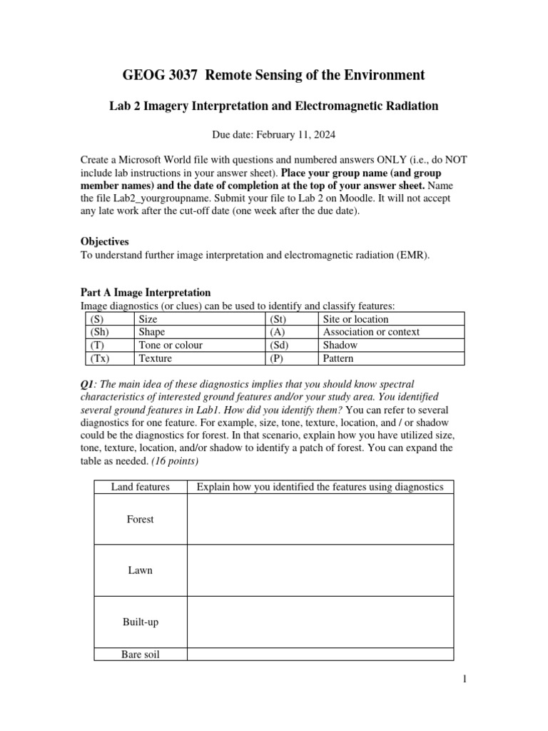 Lab2 - Imagery Interpretation and Electromagnetic Radiation | PDF | Microsoft Excel