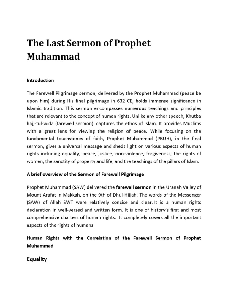 Last Sermon of Prophet | PDF | Muhammad | Dignity