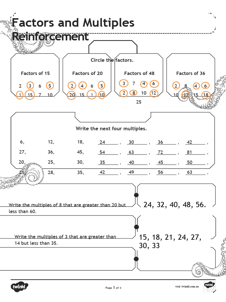 Factors and Multiples Worksheet | PDF