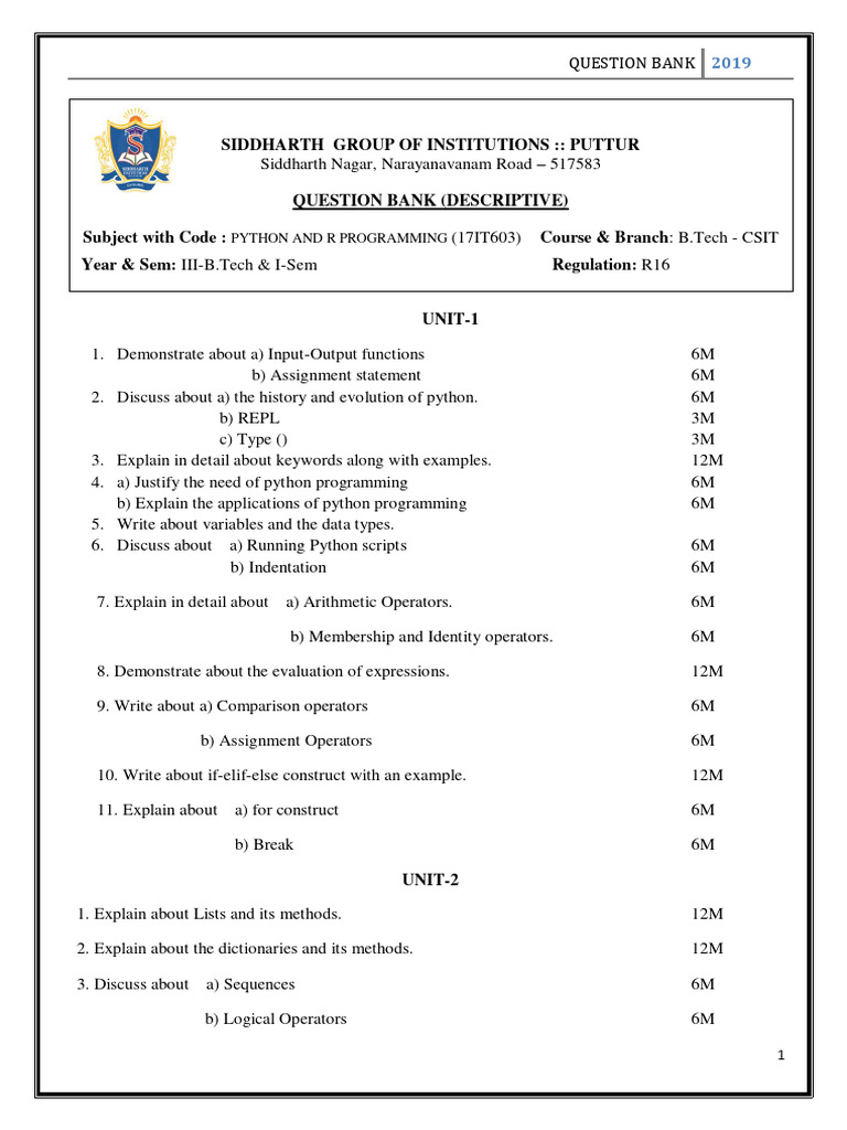 17it603 Python And R Programming Download Free Pdf Python Programming Language Object