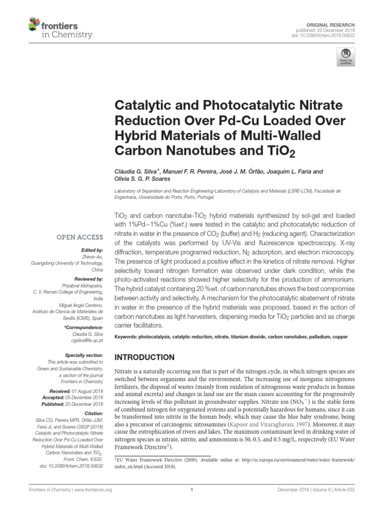 Nitrate Reduction Using Pd-Cu/CNT-TiO2 | PDF | Nitrate | Catalysis