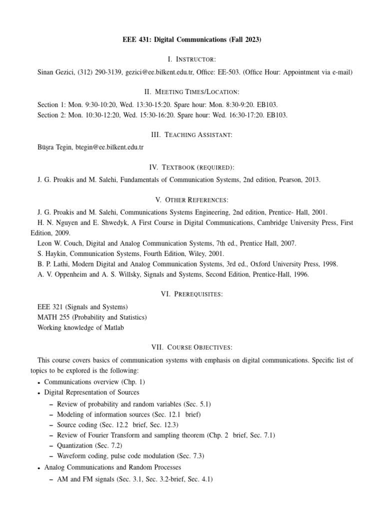 EEE 431: Digital Communications Course | PDF | Modulation | Information ...