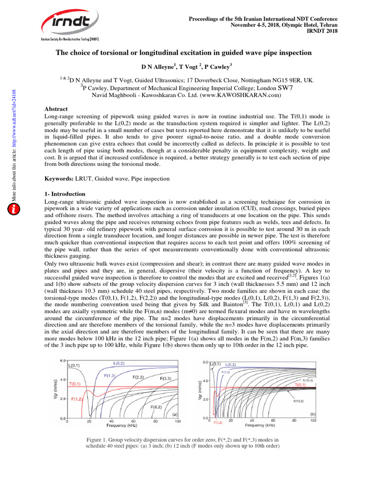 The Choice of Torsional or Longitudinal Excitation in Guided Wave Pipe Inspection | PDF | Pipe ...