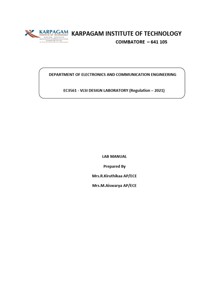 EC3561 VLSI Design Lab Manual | PDF | Hardware Description Language | Field Programmable Gate Array