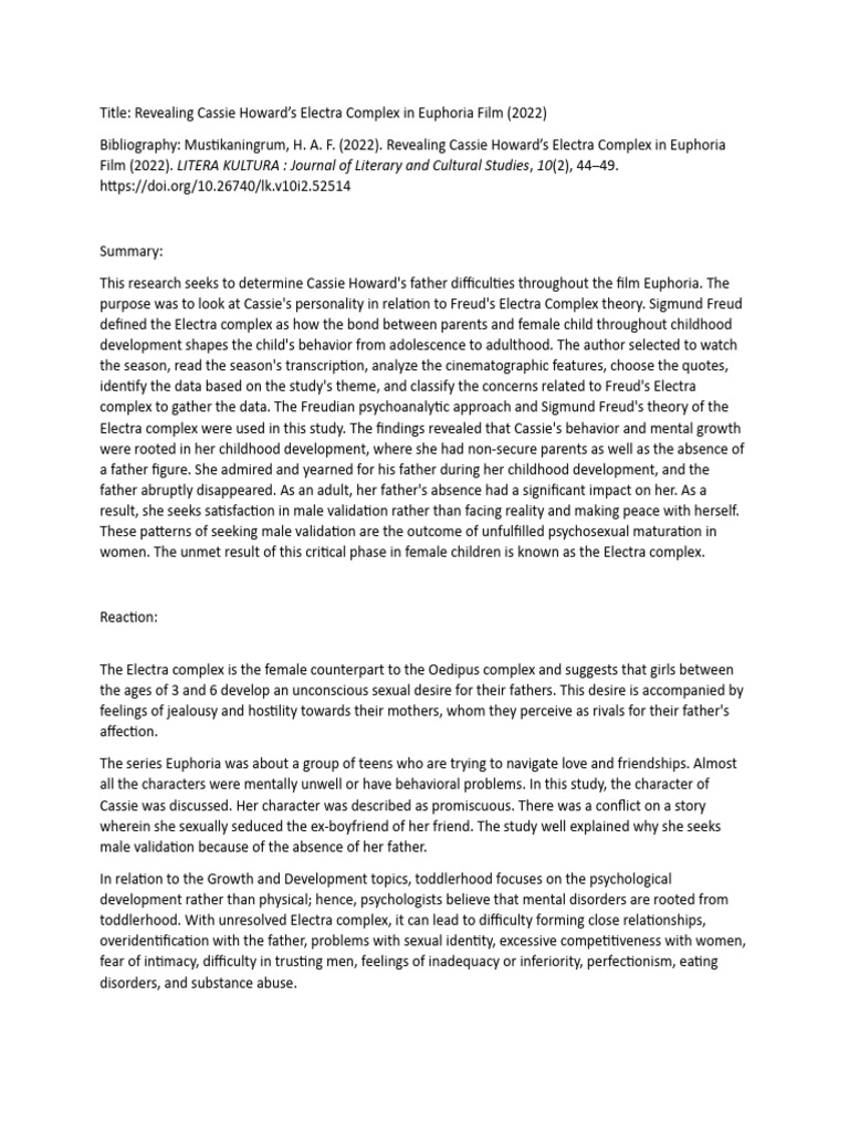 Electra Complex | PDF | Sigmund Freud | Human Development