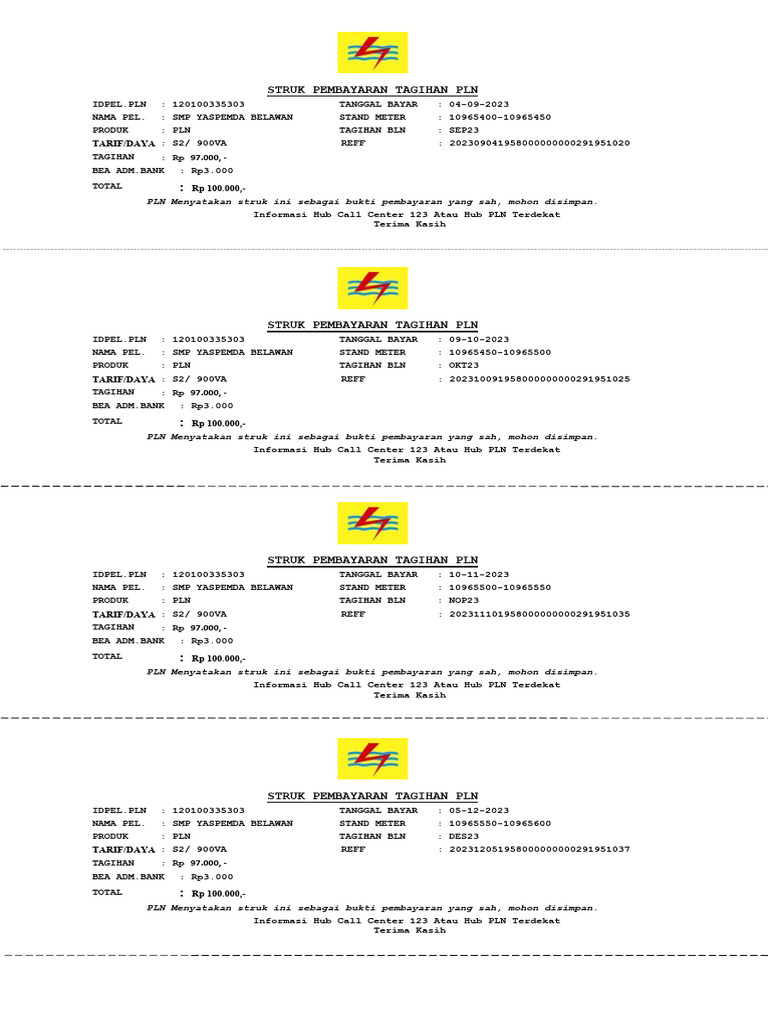 Struk PLN Yaspemda | PDF