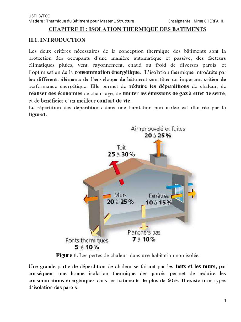 Chapitre II Isolation Thermique Des Bâtiments | PDF