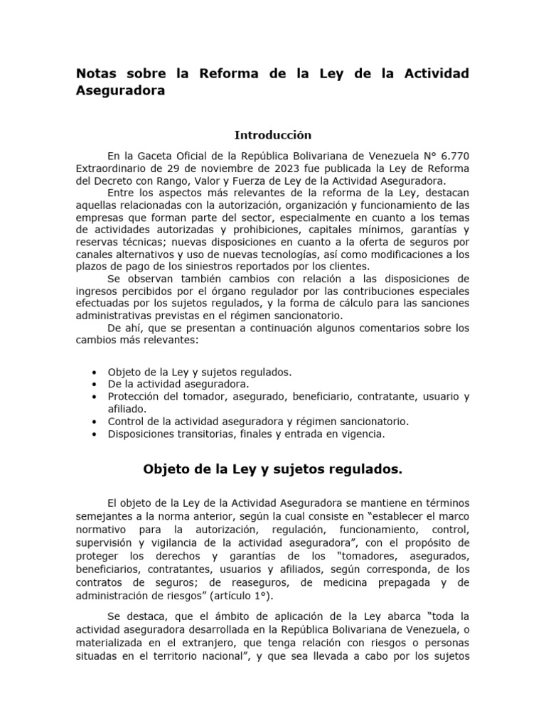 Reforma de La Ley de La Actividad Aseguradora | PDF | Reaseguro | Seguro