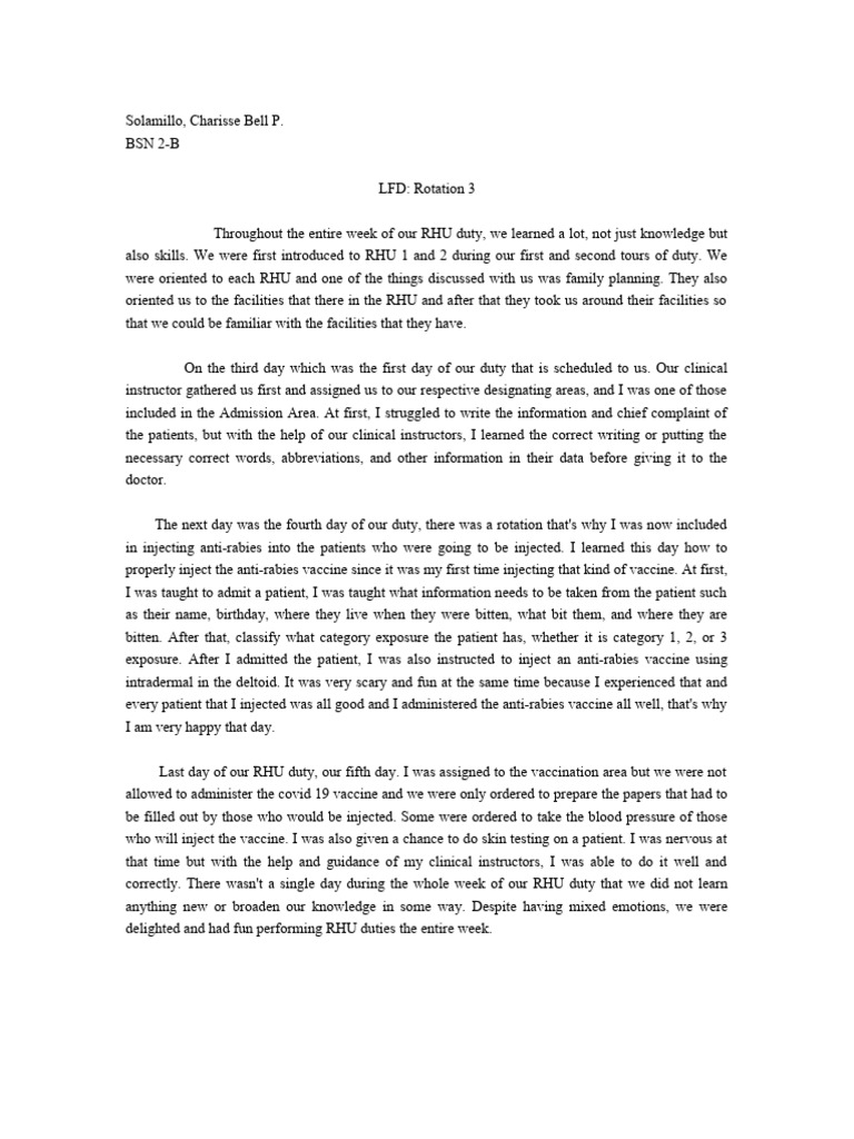 LFD - ROTATION 3 - Charisse Bell P. Solamillo | PDF | Health Care | Cognition