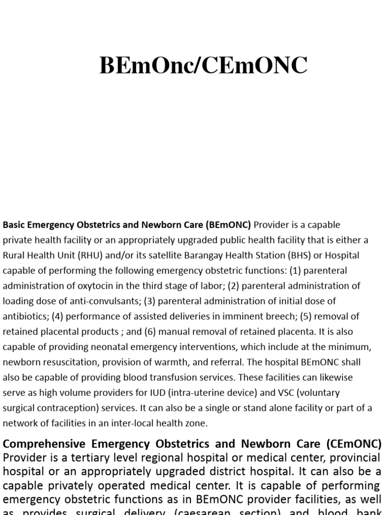 E Bemonc-Cemonc | PDF | Childbirth | Medical Specialties