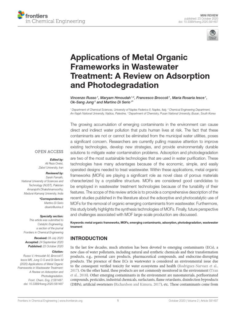 MOFs in Wastewater Treatment Review | PDF | Heterogeneous Catalysis ...