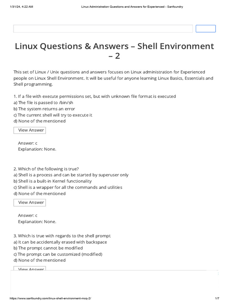Linux Administration Questions and Answers For Experienced - Sanfoundry | PDF | Linux | Shell ...