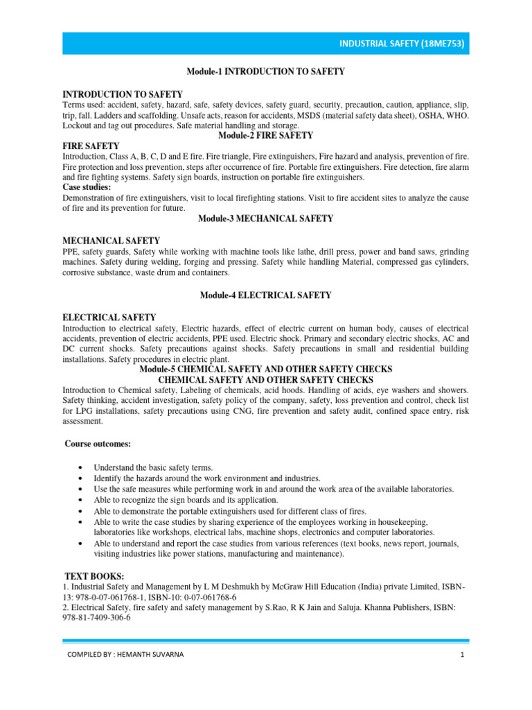 Industrial Safety Notes First Module | PDF | Occupational Safety And ...