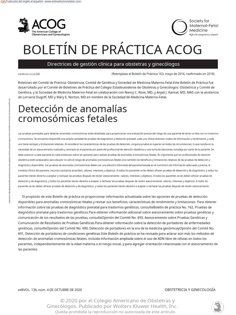SCREENING ACOG CROMOSOMOPATIAS2020.en - Es | PDF