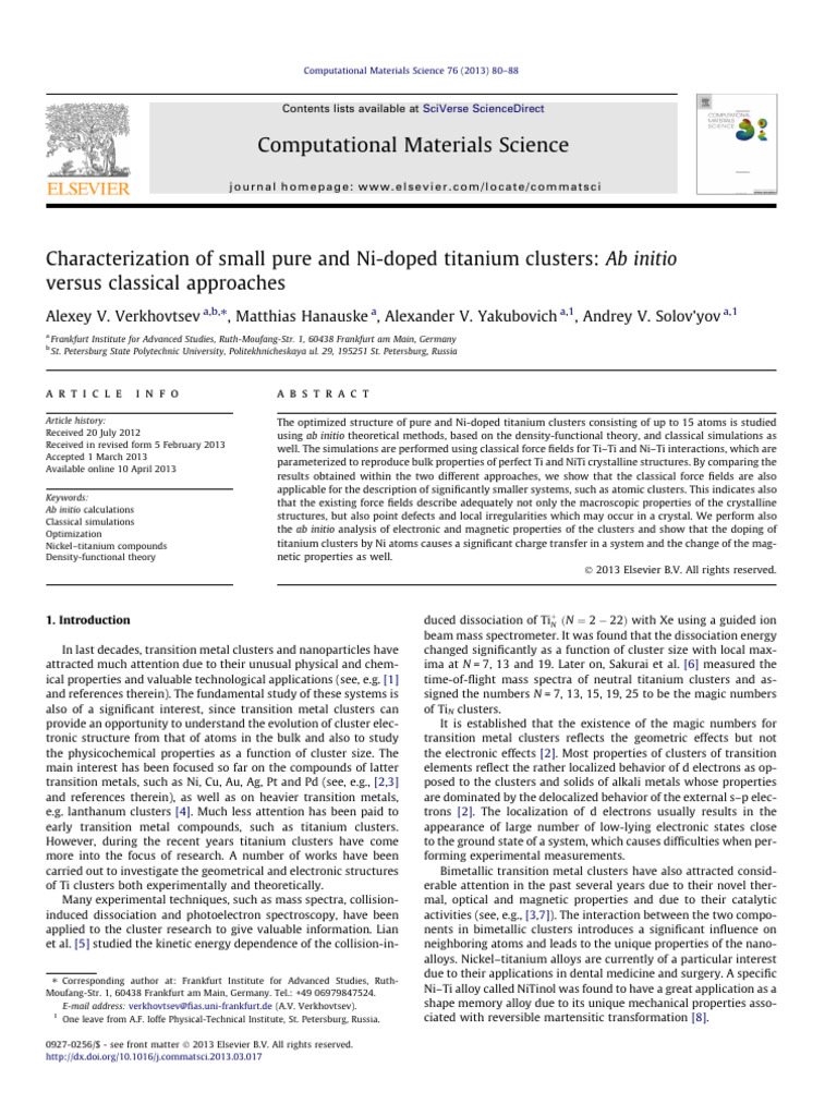 Characterization of Small Pure and Ni-Doped Titanium Clusters: Ab Initio Versus Classical ...