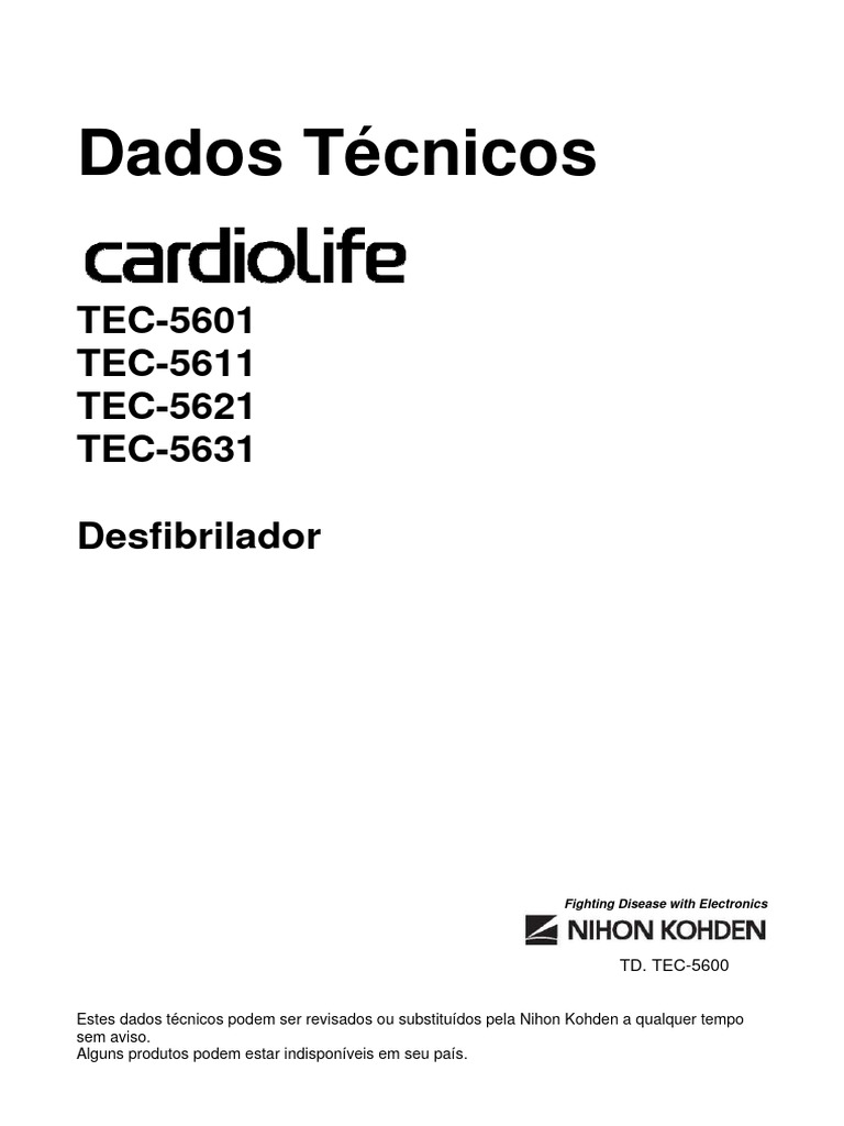 Desfibrilador Bifásico TEC-5600: Eficiência e Inovação | PDF ...