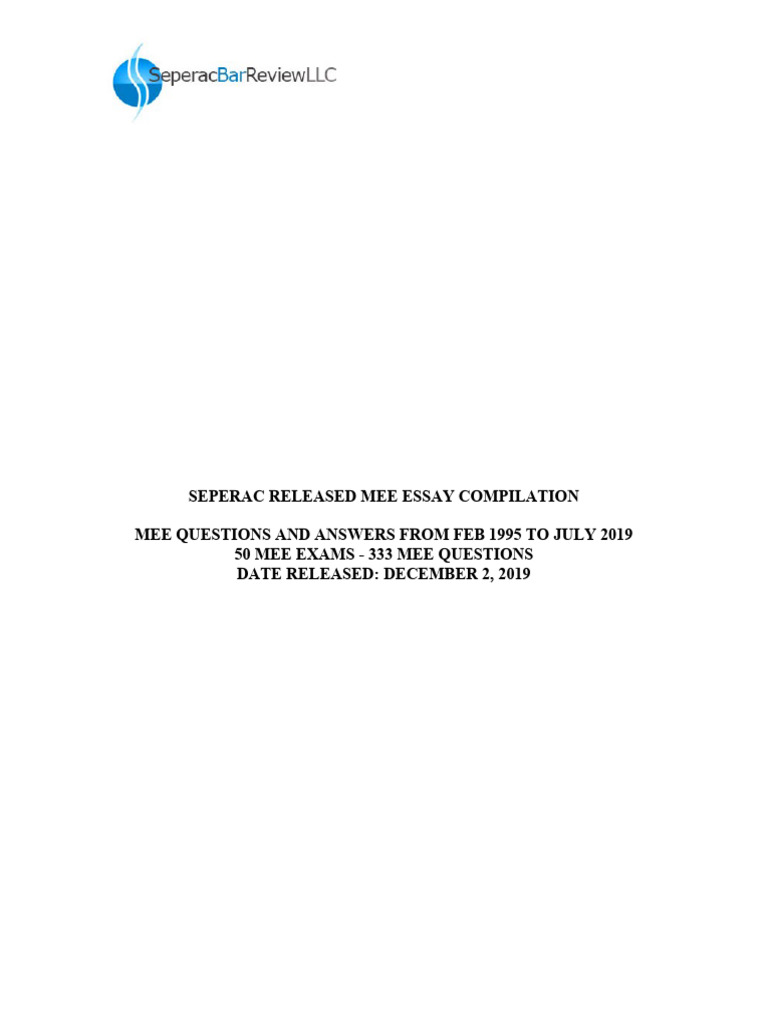 MEE Essay Compilation: 1995-2019 | PDF | Diversity Jurisdiction ...