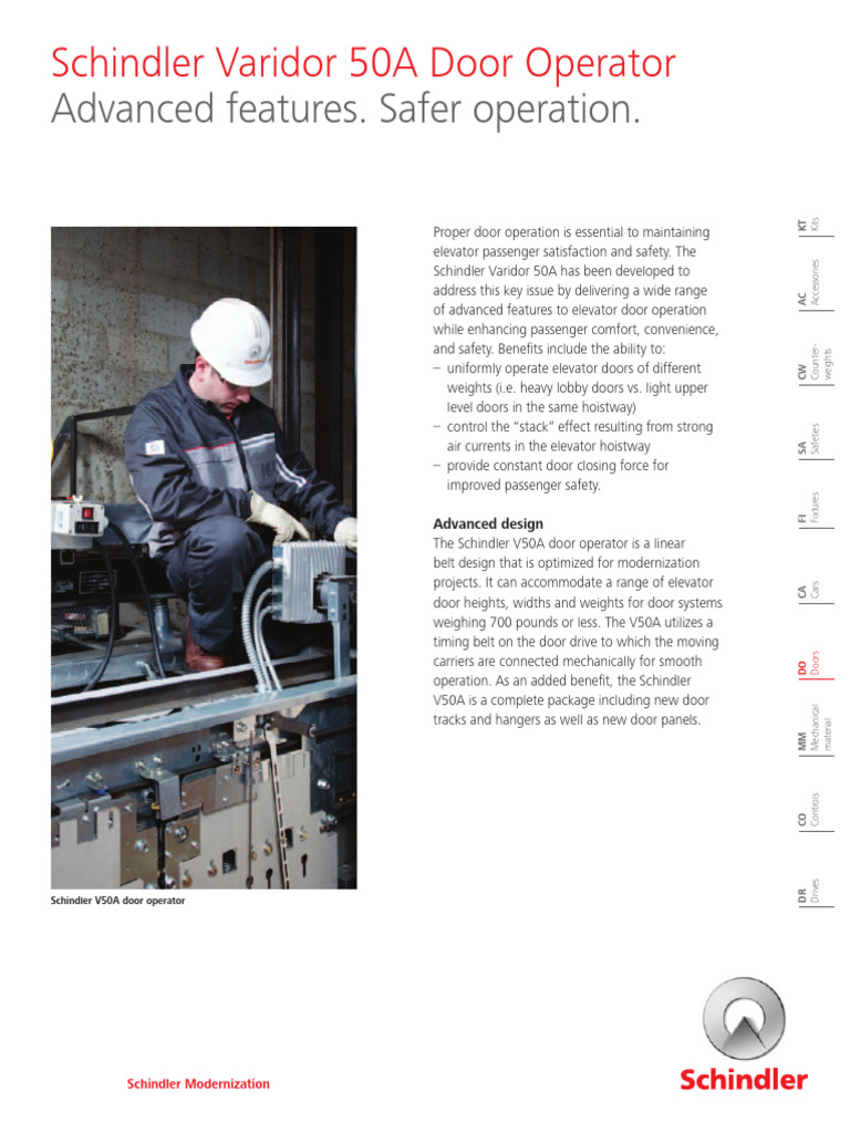 Schindler Varidor 50A Door Operator Guide | PDF | Elevator | Electric Motor