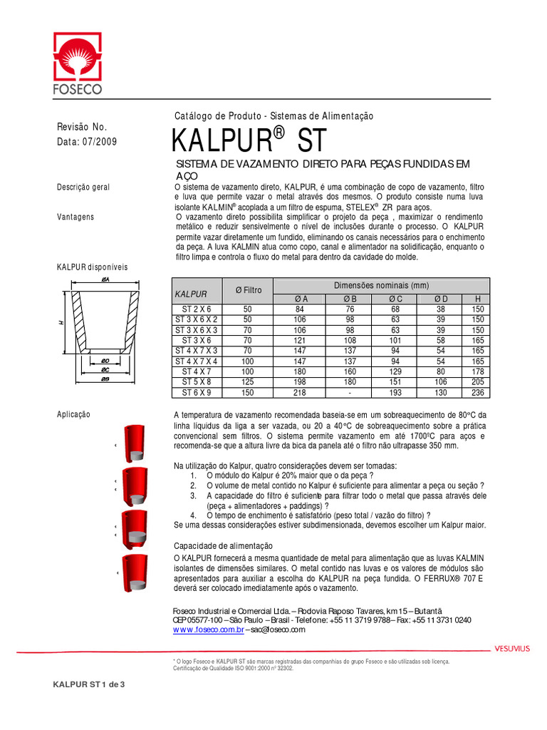 Catalogo Foseco Kalpur ST | PDF | Materiais | Metais