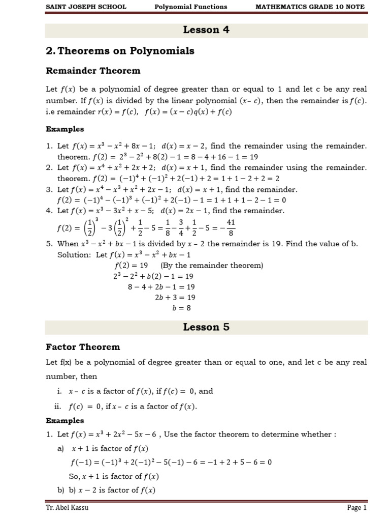 Mathematics Grade 10 Unit 1 Note 2 | PDF | Factorization | Polynomial