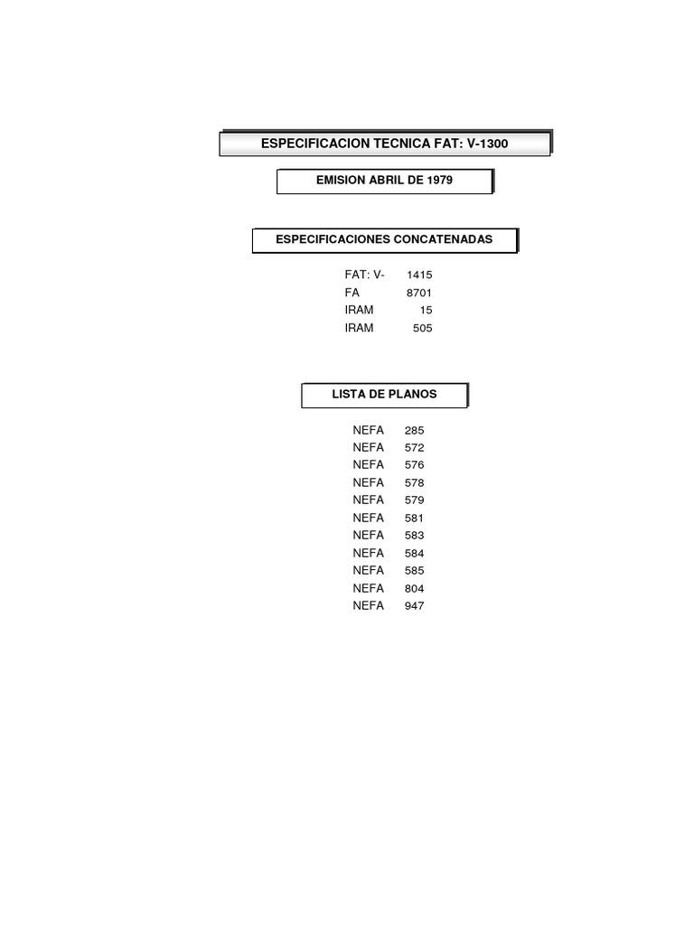 Especificaciones Técnicas FAT: V-1300 | PDF | Tecnología