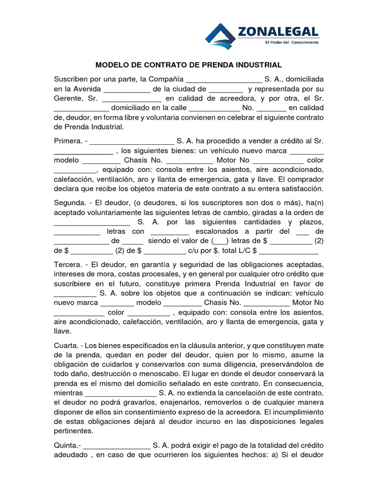 Contrato de Prenda Industrial | PDF