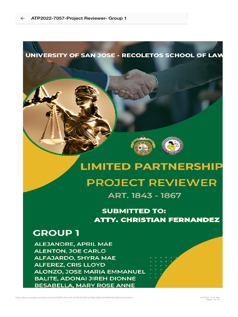 ATP2022 7057 Project Reviewer Group 1 | PDF | Limited Partnership | Partnership