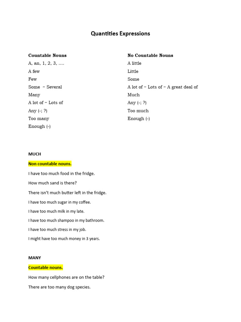 Quantities Expressions Clss | PDF | Cooking, Food & Wine