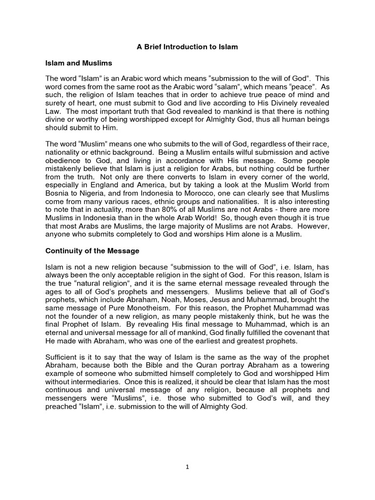A Brief Introduction To Islam | PDF | Prophets And Messengers In Islam ...