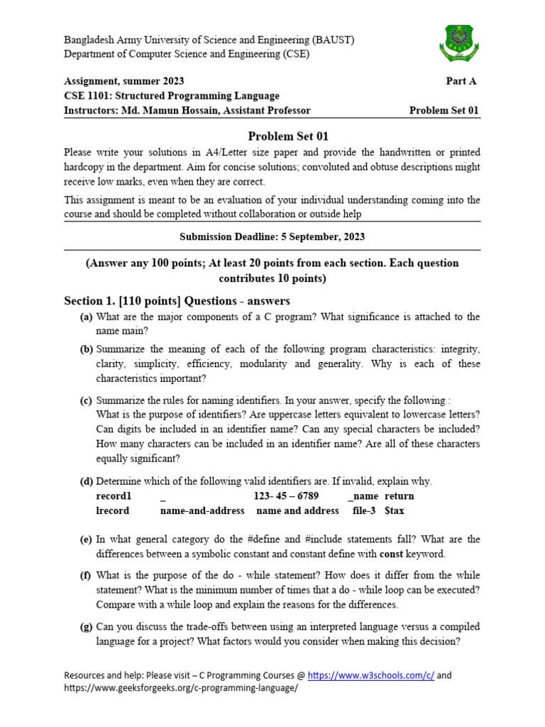 Assignment Set01-CSE1101 | PDF | Control Flow | Prime Number