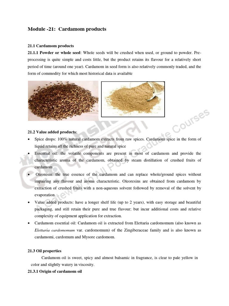 Module - 21: Cardamom Products | PDF | Spice