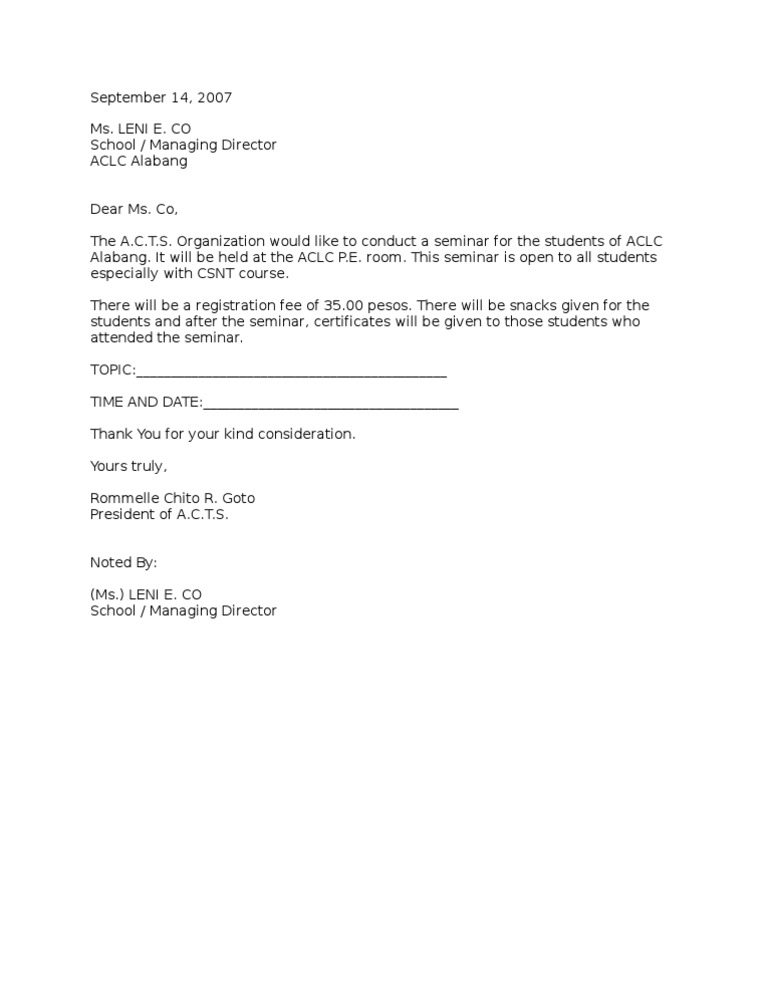 Seminar (Permission Letter) | PDF | Academia