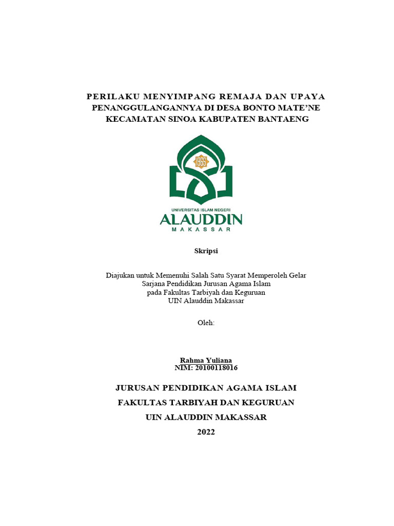 Perilaku Menyimpang Remaja Dan Upaya Penanggulangannya Di Desa Bonto ...