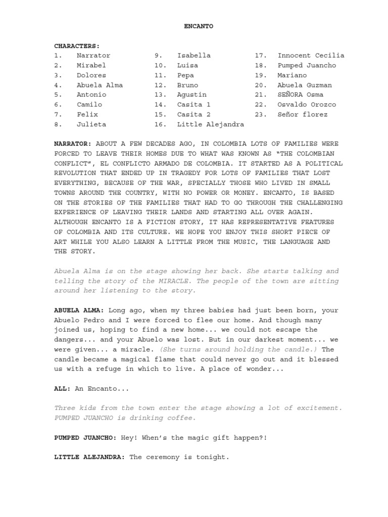 Encanto Grade 5 Script - 22 - 23 | PDF